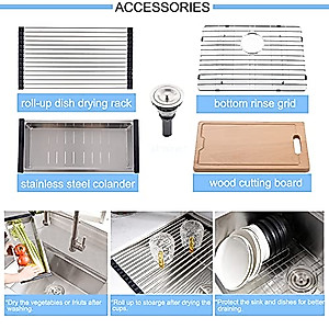 24 Inch Undermount Kitchen Sink, BoomHoze 24 x 19 Inch Stainless Steel Undermount Workstation Sink 16 Gauge Single Bowl Kitchen Sink Deep Bar Prep Sink with Accessories