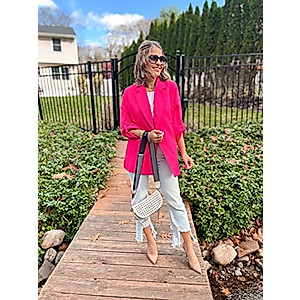 GRECERELLE Womens Casual Blazers Long Sleeve Lapel Open Front Work Office Jacket with Pockets(16, Hot Pink)
