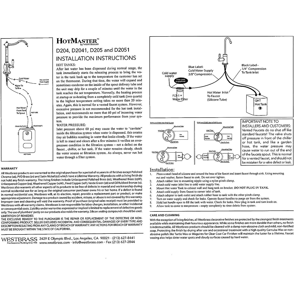 Westbrass D204H-07 Victorian 9" 1-Handle Hot Water Dispenser Faucet with Instant Heating Tank System, Satin Nickel