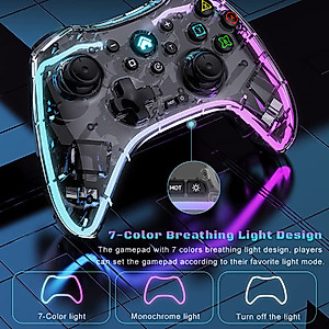Megadream Wireless Game Controller Transparent Gamepad for iOS Android PC NS Switch PS5 PS4 PS3 Steam Deck: Works with iPhone 14/13/12/11/X, iPad, Samsung, Apex Legends, Call of Duty - Programmable/Turbo/LED Light - Black