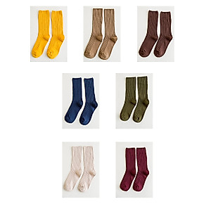 Norther30° Womens Cotton Crew Socks Soft Cotton Casual Solid Color Socks Stretchy Above Ankle Socks for Women Girls 7Pairs