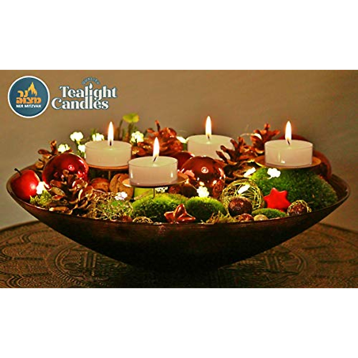 Ner Mitzvah Tea Light Candles - 16 Pack - White Unscented Tealight Candles - Long Burning - 10 Hours