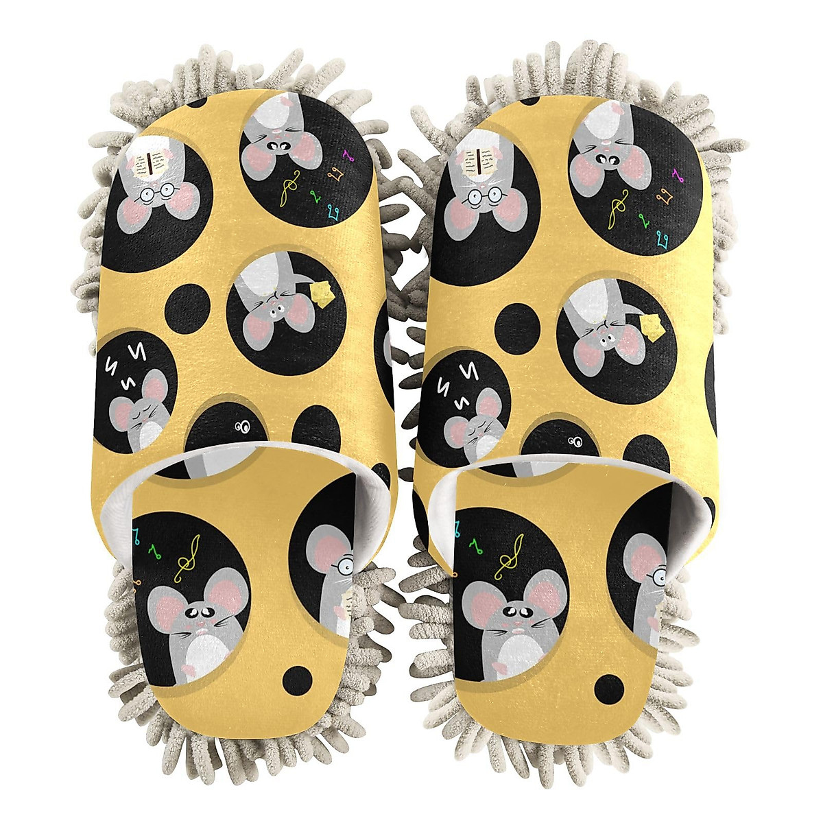 FLildon Microfiber Cleaning Slippers Cute Cake Mouse Washable Mop Shoes Slipper for Men/Women House Floor Dust Cleaner, Size L
