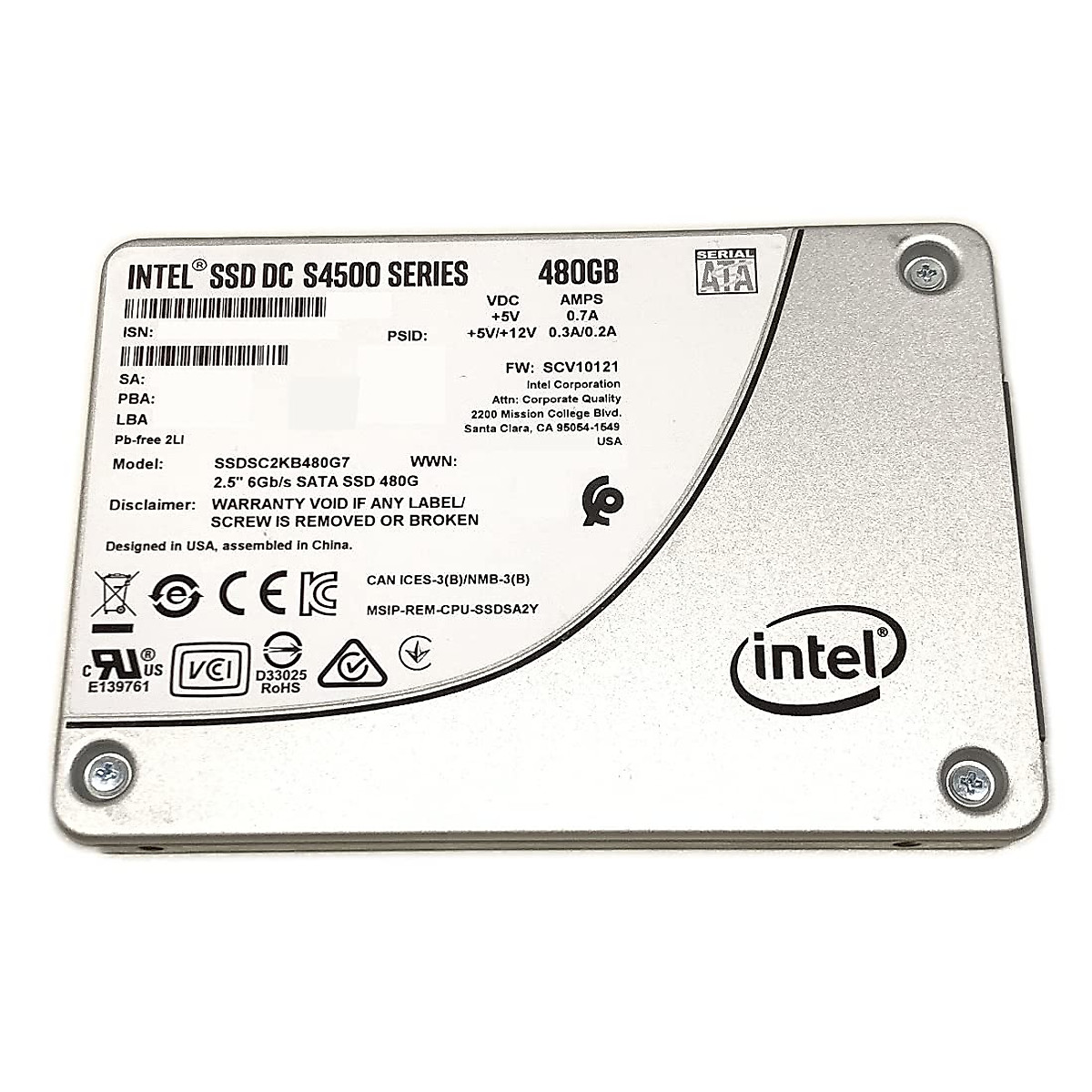 Intel SSD 480GB DC S4500 2.5 SATA 6 Gb/s Enterprise SSDSC2KB480G701 SSDSC2KB480G7 3D1 TLC Solid State Drive