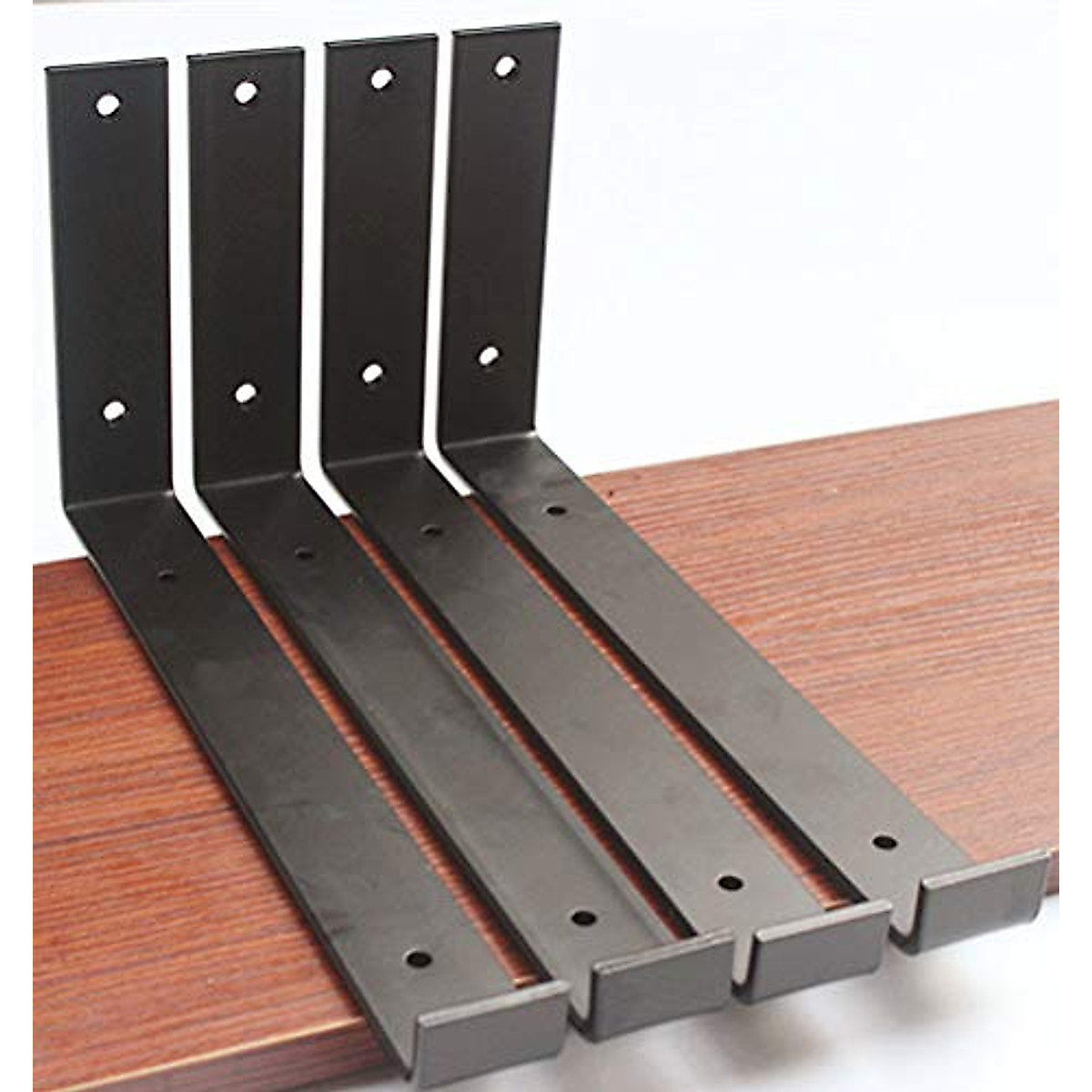 4 Pack - 11.25"L x 6"H x 1.5"W J Lip Shelf Bracket Rustic Industrial Farmhouse Iron Metal Wall Floating Shelf Bracket Metal Shelf Bracket, Industrial Shelf Bracket Shelf Supports with Screws