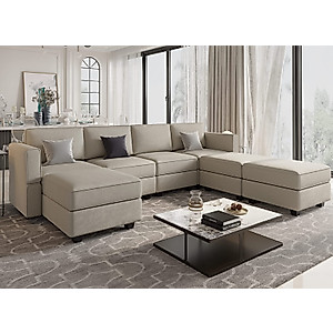 Belffin Modular Sectional Sofa U Shaped Sectional Couch with Reversible Chaises Velvet Modular Sofa with Storage Seat Grey