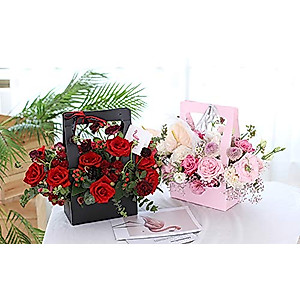 BBJ Craft Paper Gift Bags for Flower Bouquet Florist Bouquet Packaging Bag with Handle, 5 Pcs (Pink)