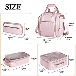 Prokva Travel Makeup Bag with 5 Removable Cases, Large Cosmetic Case Make up Organizer with Strap and Multiple Storage Pockets, Pink (Patented Design)