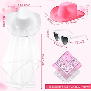 6 Sets Cowgirl Bachelorette Party Decorations Bulk Bride Cowboy Hat Rhinestone Bandana Heart Glasses for Last Disco (Elegant Style,White, Pink)