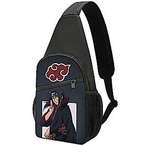 Small Sling Crossbody Bag Anime Printing Multifunction Chest Shoulder Bag Waterproof Hiking Travel Bag with Adjustable Strap for Women Men (Black)
