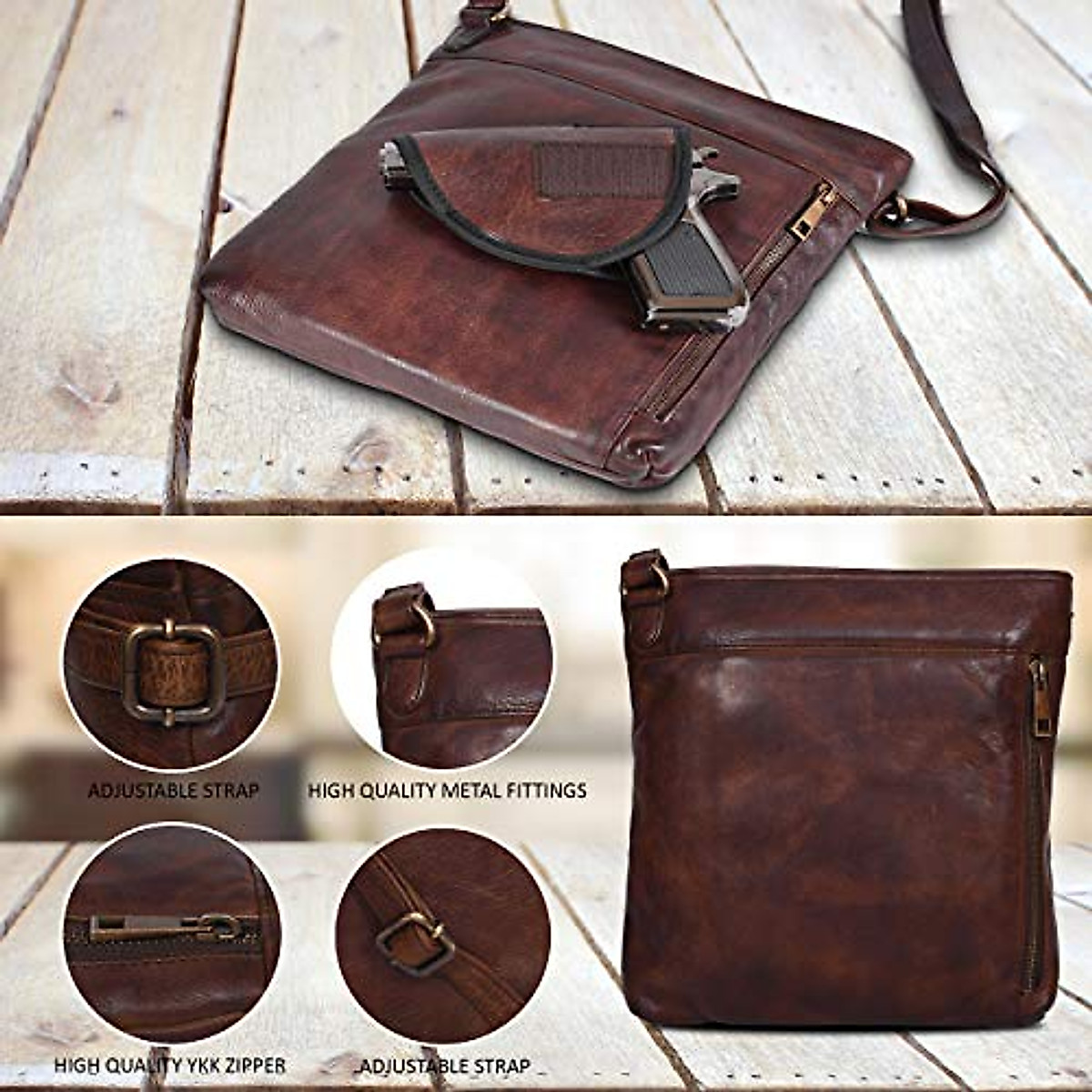 Brown Vintage Stylish Sling Bag for Women Over the Shoulder Purses Detachable Strap