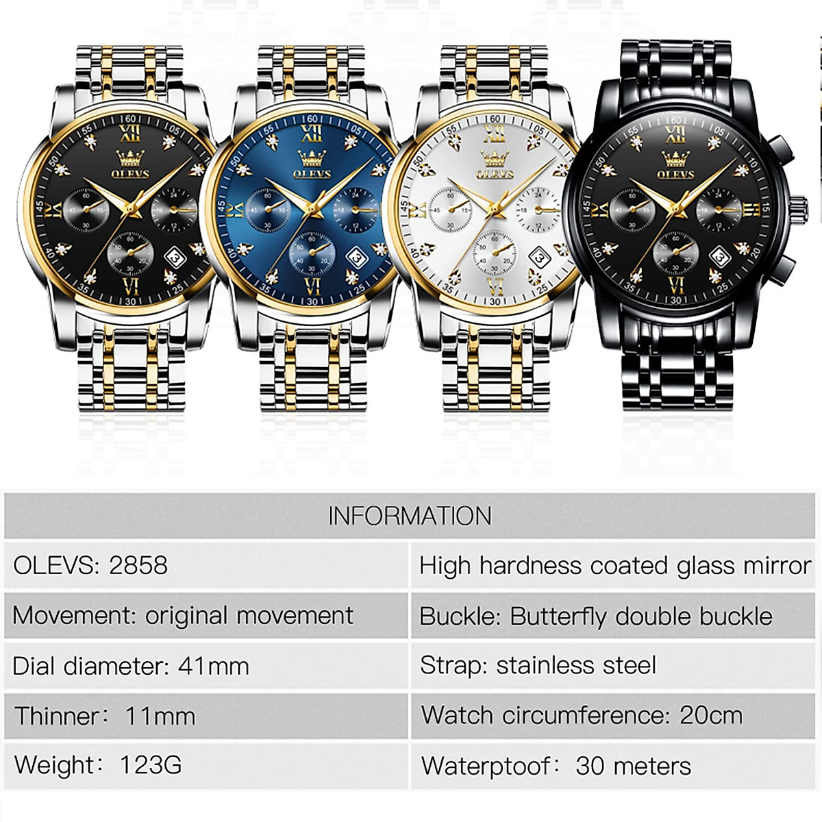 Black Watch for Men OLEVS Watch Men Stainless Steel Watches Waterproof Luxury Business Dress Mens Watches Quartz Analog Classic Big Large Face Watches Black Dial with Day and Date,relojes para hombres
