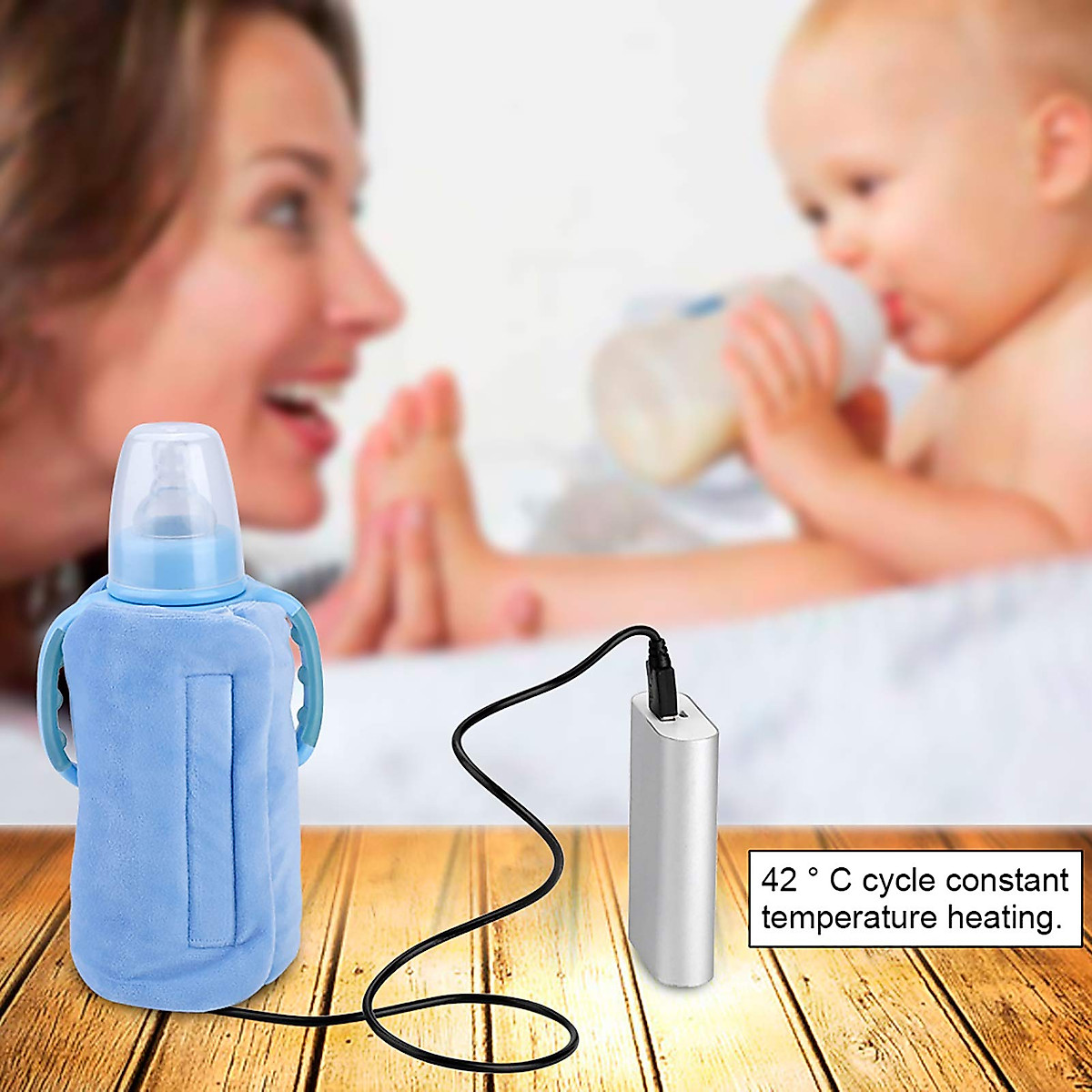 Bottle Warmer, Crystal Velvet USB Portable Travel Mug Milk Warmer Insulated Storage Bag, Sandwich Structure Insulated Safety Design (Blue)