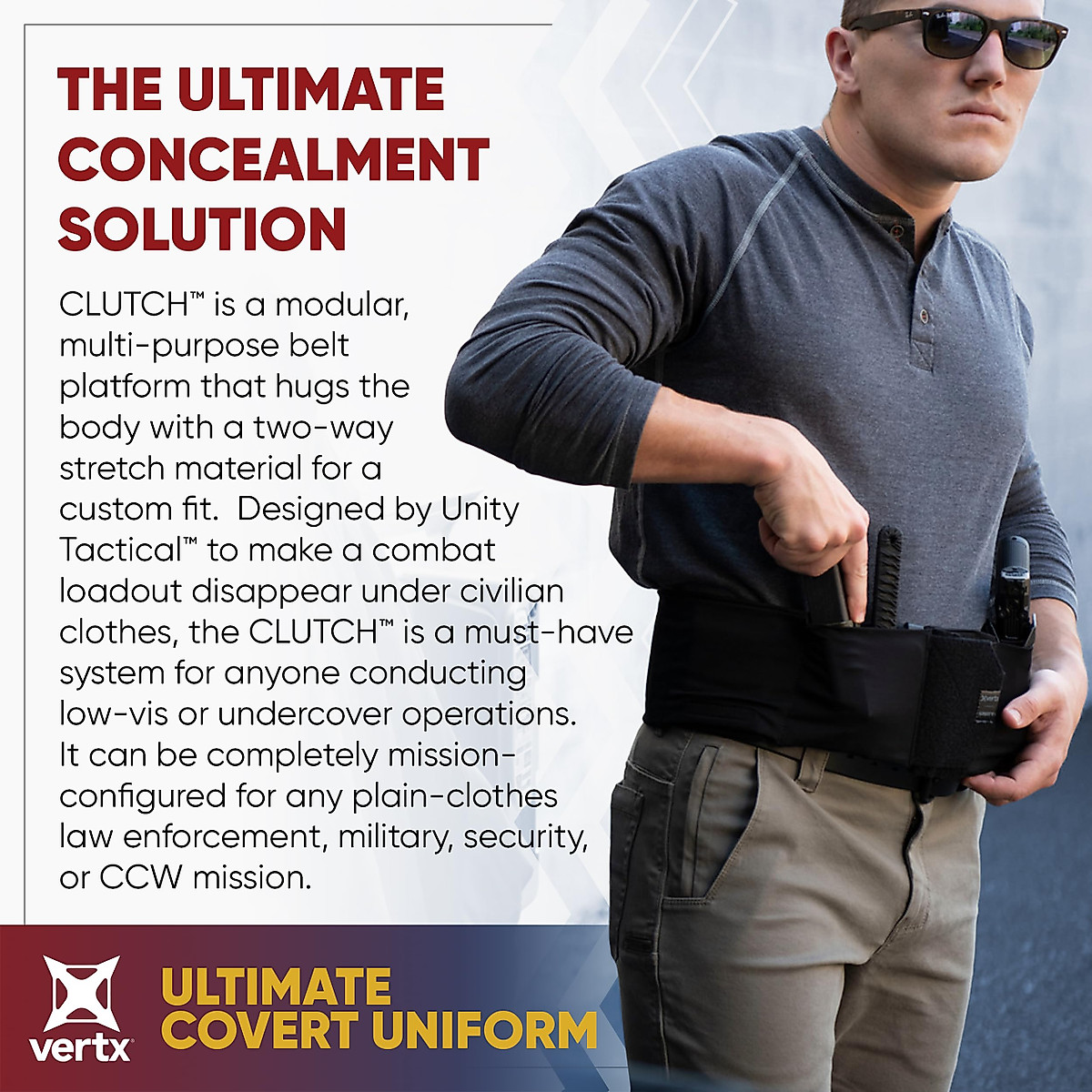 Vertx Mens Clutch Unity Tactical Belt, Modular Mission Belts for Men, Gun Holster Radio Mag Pouch Belts for CCW Concealed Carry of Tactical EDC Hunting Survival Gear, It's Black, MEDIUM