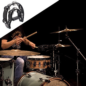 Double Row Tambourine Foot Tambourine set, 9" Half Moon Tambourine Metal Jingles Hand Held Percussion with Band Wrist Bells for Kids, Adults,KTV,Party