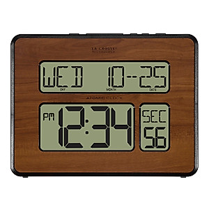 La Crosse Technology 513-1419-WA-INT Atomic Large Full Digital Calendar Clock, Walnut, 9.84"L x 1.14"W x 7.48"H