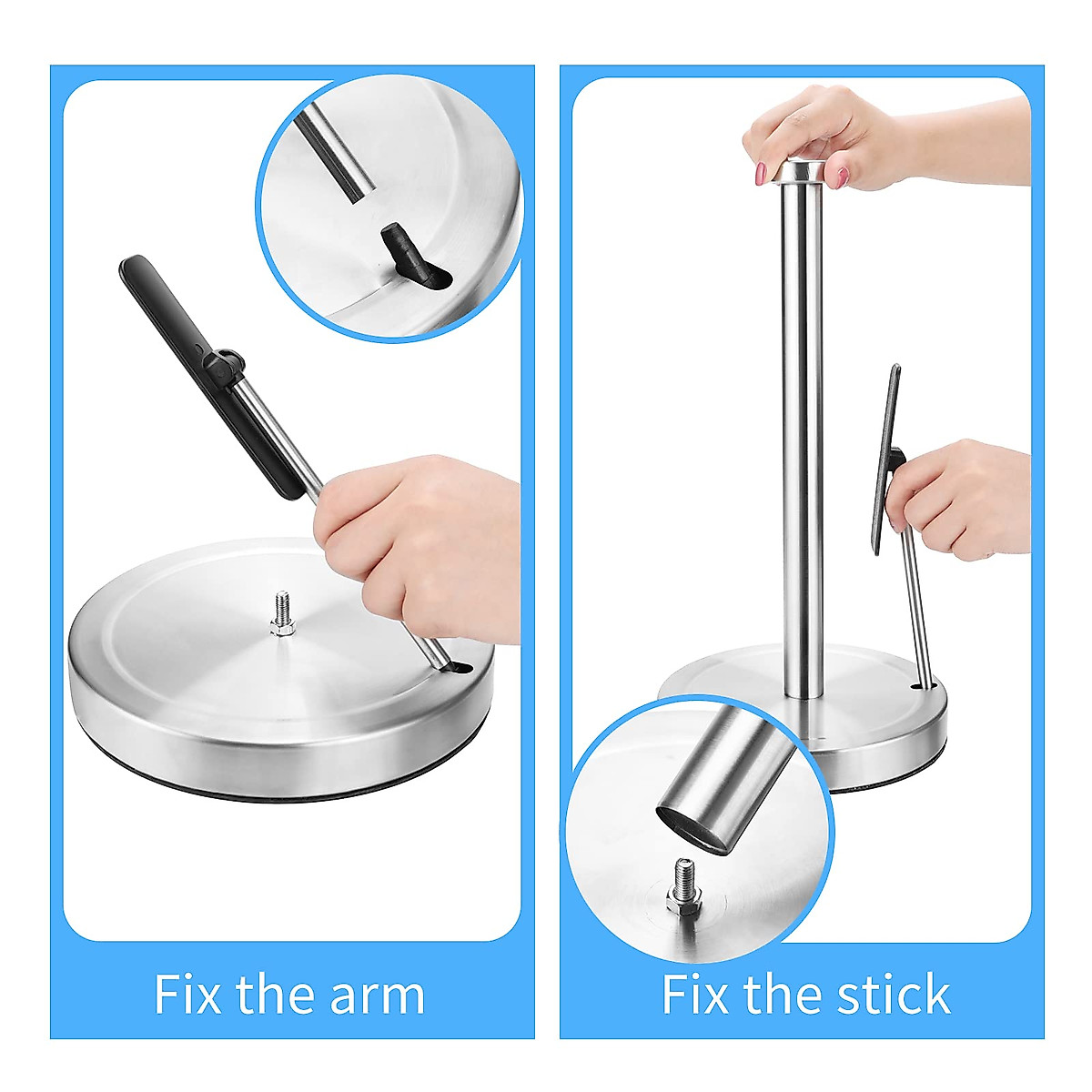 LEISURESHARE Paper Towel Holder Countertop, Stainless Steel Standing Paper Towel Roll Holder for Kitchen Bathroom, with Weighted Base for One-Handed Operation(Silver Fine Packaging)