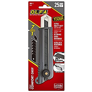OLFA 25mm Extra Heavy-Duty Utility Knife (NH-1) - Multi-Purpose Custom Cutting Depth Precision Knife w/Ergonomic Grip Handle & Snap-Off Blade, Replacement Blades: Any OLFA 25mm Blade