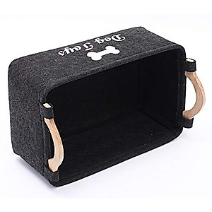 Xbopetda Fiber Soft Felt Dog Storage Basket Bin Organizer - with Wooden Handle - Pet Supplies Storage Basket/Bin Kids Toy Chest Storage Trunk-Dark Grey