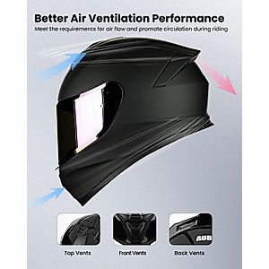 Auboa Motorcycle Helmets for Adult Men Women, Full Face Lightweight Street Bike Racing DOT Helmet with Extra Clear Visor Model AU-T801 Matte Black, 2X-Large