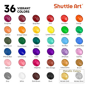 Shuttle Art Acrylic Paint Set, 36 Colors Acrylic Paint (2oz/Bottle) with Brushes & Palette, Rich Pigments Non-toxic Paint for Artists Kids & Adults, Art Supplies for Canvas Rock Ceramic Wood Painting