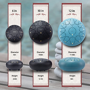 VixxNoxx Steel Tongue Drum, 12 Inch 13 Note Rain Drum for Outside Garden, Chakra Tank Drum Rain Chime, Handpan C Key Musical Percussion Instrument Kit with Bag Mallets (Moss Blue)