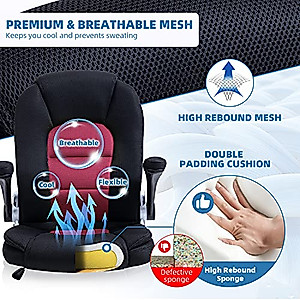 SEATZONE Soft Padded Mid-Back Office Computer Desk Chair, Upholstery Mesh Chair with Flip-up Arms and Wheels, Red and Black