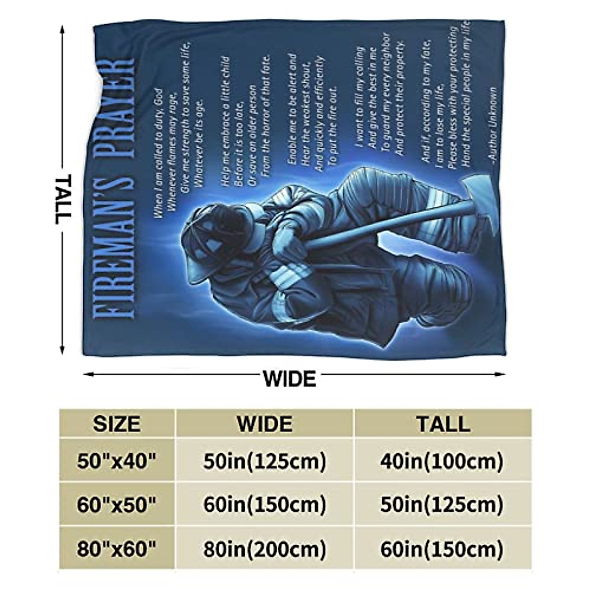 Fireman's Prayer Adult Kids Fleece Blanket Throw Blanket Ultra-Soft Micro Fleece Blanket for Bed Living Room 60"x50"