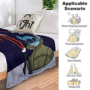 Stitch Blanket 350GSM Halloween Flannel Throw Blanket for All Seasons Super Soft and Cozy Medium Plush Blankets for Sofa, Couch and Bed 50"x60"