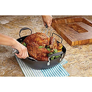 Anolon Advanced Hard Anodized Nonstick Roaster / Roasting Pan Set with Utensils - 16 Inch x 13 Inch, Gray