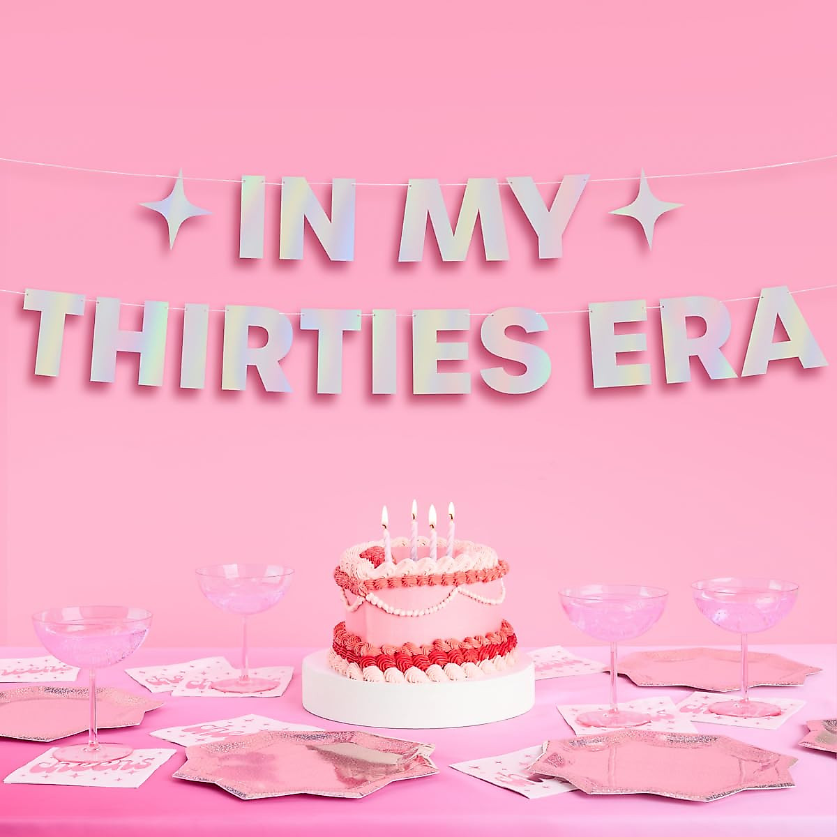 xo, Fetti In My Thirties Era Banner 5 Ft, Iridescent | 30th Birthday Party Decoration, Bday Photo Booth Backdrop, Silver HBD Sign Supplies