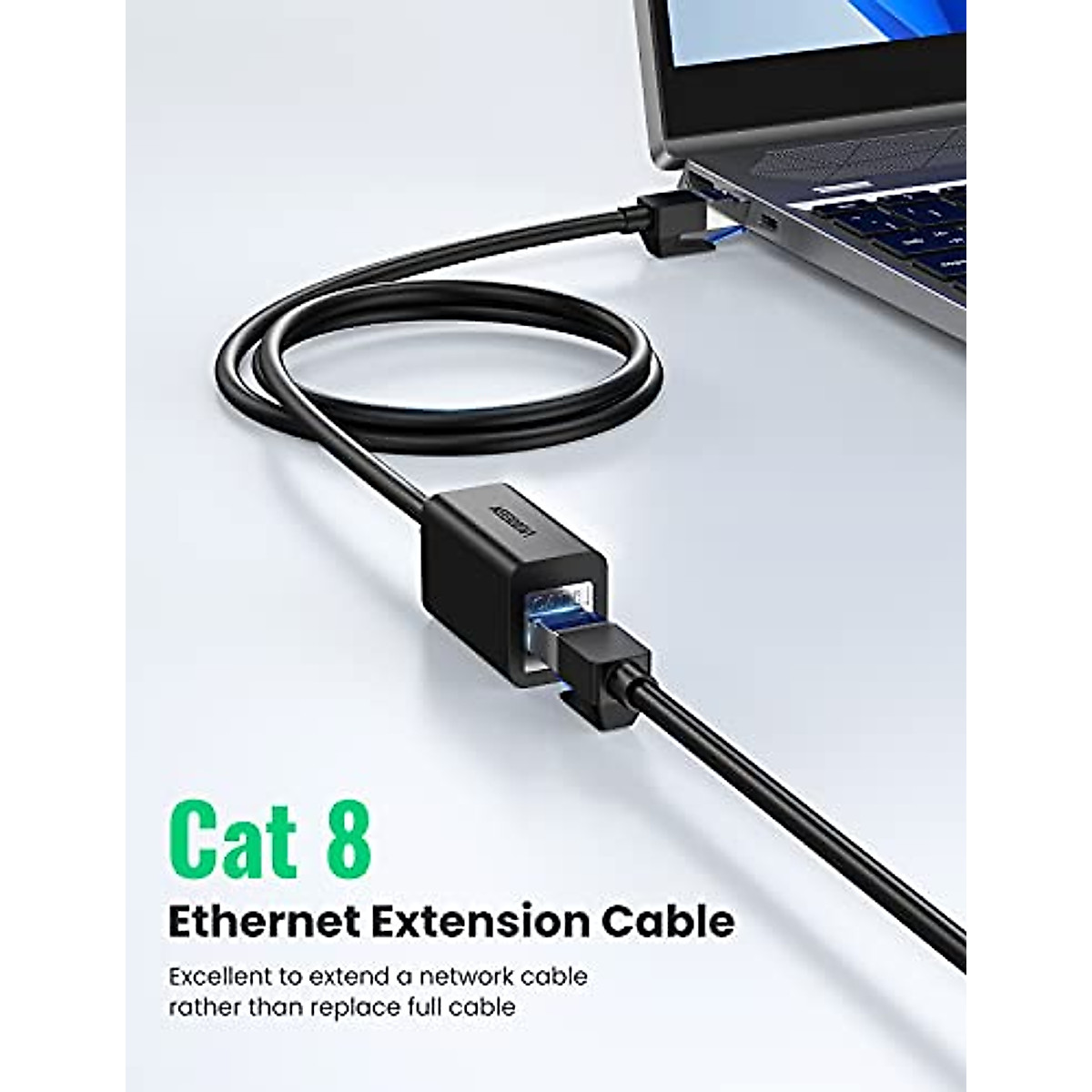 UGREEN Ethernet Extender Cable 6FT, Cat 8 Extension Network Cable 40Gbps 2000MHz RJ45 Network Patch Cord Double Shielding Male to Female Connector Compatible for Router PC Laptop Modem 6FT