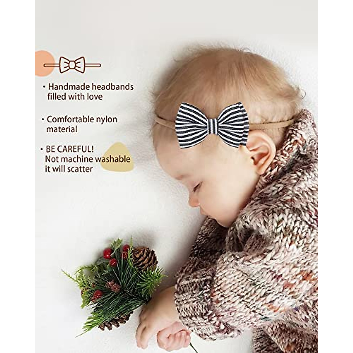 doboi 24pcs Baby Girls Flower and Hair Bows Headbands Soft Nylon Hairbands Elastic Hair Accessories for Newborns Infants Toddlers and Kids