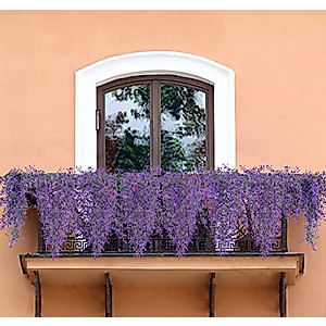 RECUTMS 4 Pcs Hanging Fake Plants Fake Vines Artificial Plants Large Faux Hanging Plant Artificial Hanging Plants Wall Plants Fake Indoor Outdoor Decorations(Purple)