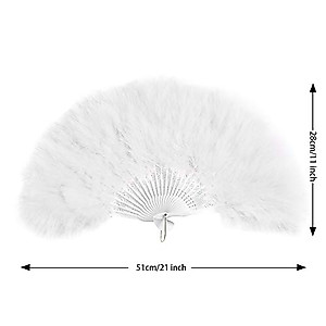 AWAYTR Vintage Marabou Feather Fan - Hand Held Folding Fan Accessories for Halloween Party (White)