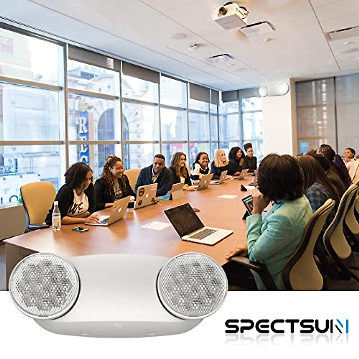 SPECTSUN 8 Pack LED Exit Emergency Light Combo with Battery Backup-US Standard Commercial Corded Emergency Exit Sign Lights for Home Power Failure,UL 924 Certified,Elm2 Emergency Lighting Exit Signs