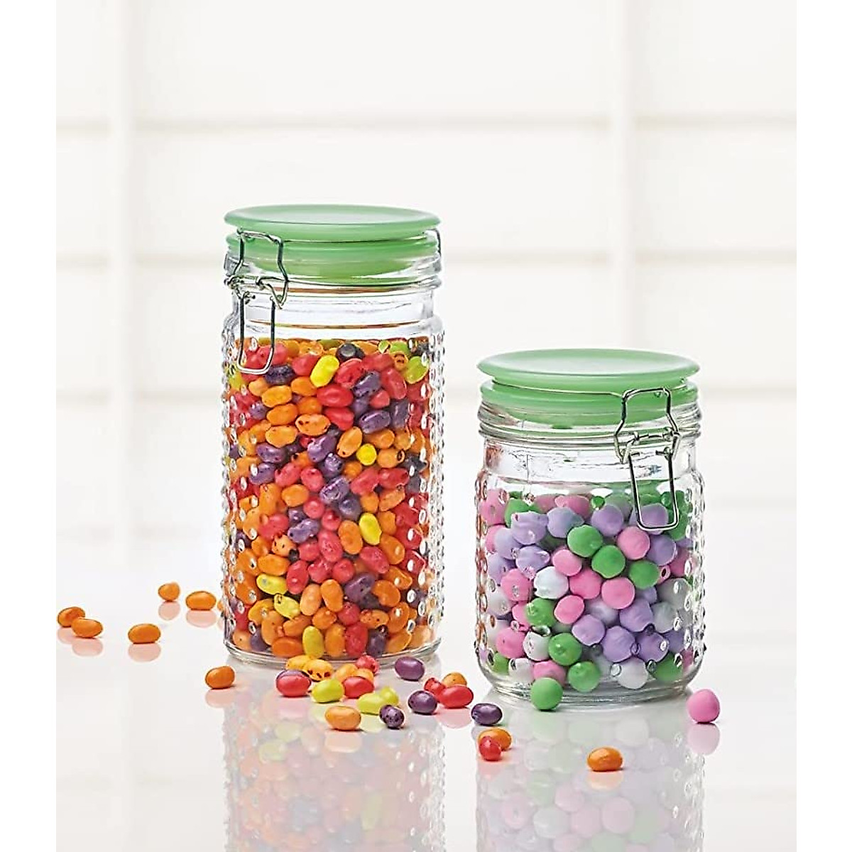 Amici Home Emma Jade Hobnail Collection Glass Jar | Set of 2 | Hermetic Lid | Airtight | Store Dry Goods, Flour, Pasta, or Snack | 24 and 36-Ounce Capacity