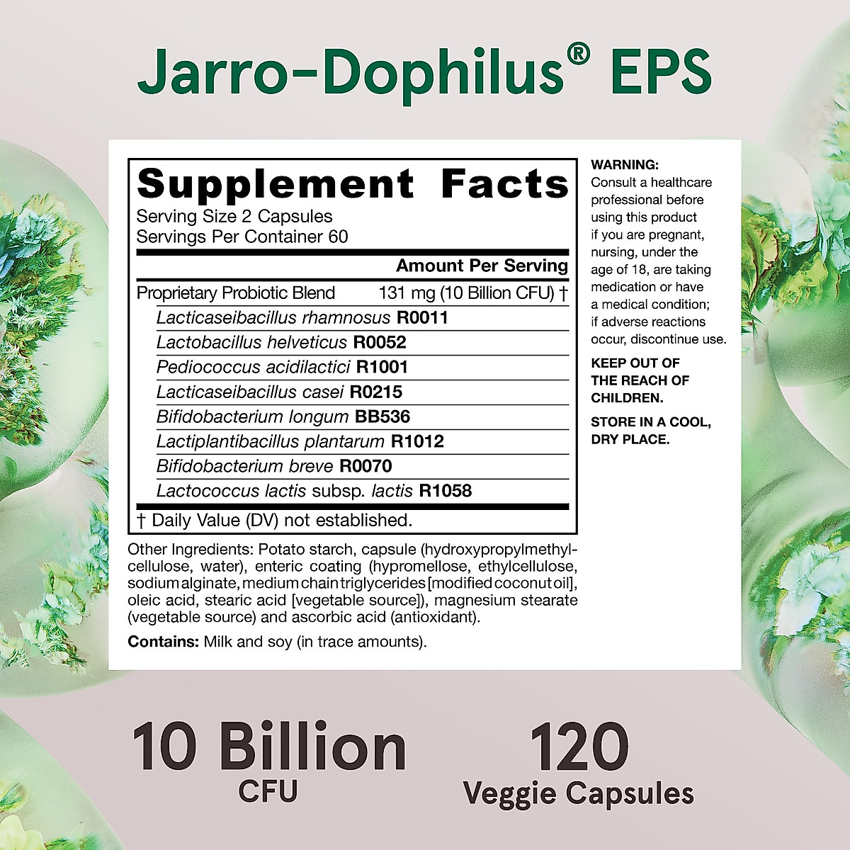 Jarrow Formulas Jarro-Dophilus EPS - 5 Billion Viable Organisms Per Serving - 120 Enteric Coated Veggie Caps - Multi-Strain Probiotic - Intestinal & Immune Health - Up to 120 Servings