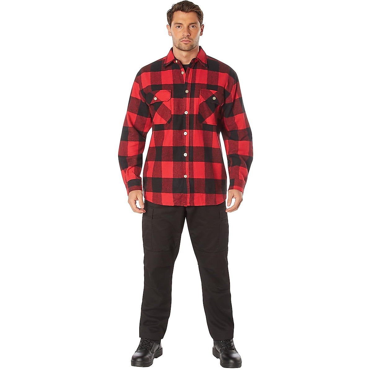 Rothco Buffalo Plaid Flannel Shirt - Rugged Comfortable and Warm Outdoor Shirt Jacket (US, Alpha, Large, Regular, Regular, Red Plaid)