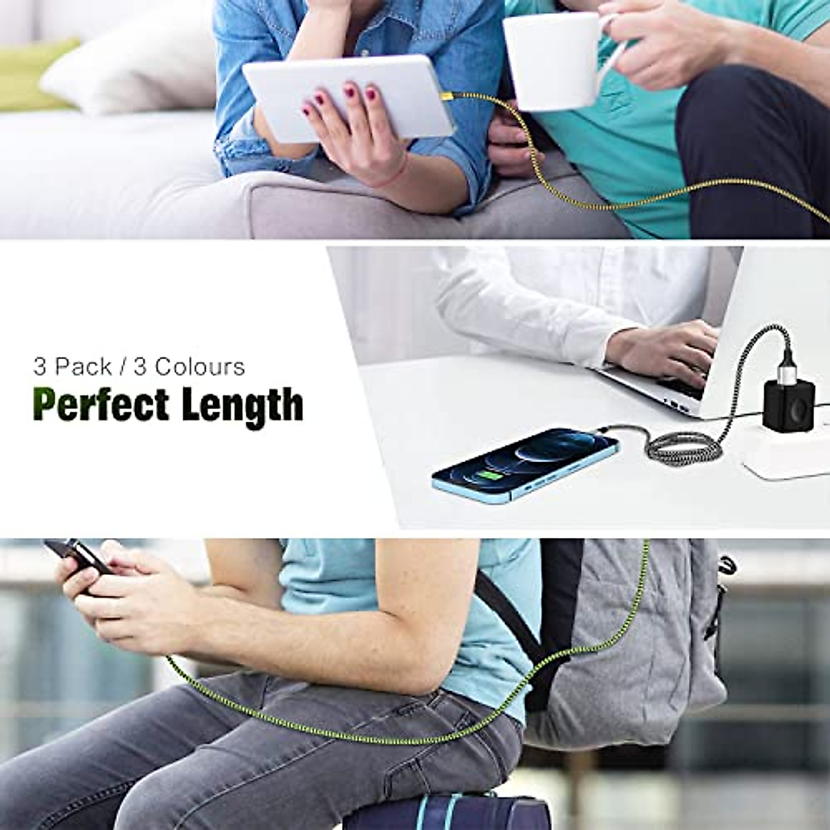 iPhone Charger 3Pack 6ft USB Lightning Cable Cord，Mfi Certified Apple Charger Fast Charging Nylon Braided iPhone Cable,Compatible with iPhone 14/13/12/11/X/Pro/Max/8/7/6/6S/SE/Plus/iPad