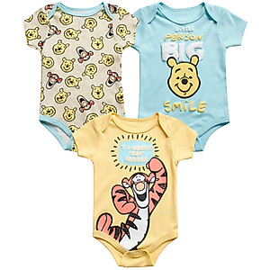 Disney Baby Boys' Bodysuits - 3 Pack Mickey Mouse, Lion King, Winnie The Pooh (Newborn), Size 0-3 Months, Pooh and Friends