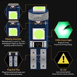 1797 T5 LED Bulbs Dash Dashboard Light 74 37 73 2721 PC74 PC37 Instrument Cluster Gauge Wedge Twist Socket Car Indicator Panel Parts Interior Replacement 12V Green Pack of 20