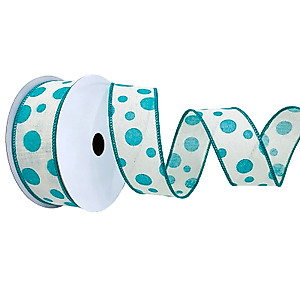 Morex Ribbon Wired Linen Bubble Dots Ribbon, 1.5 inches by 10 Yards, Teal, 7578.40/10-342