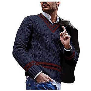 Men V Neck Dress Sweater Long Sleeve Slim Fit Fashion Pullover