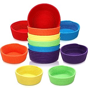 Maxcheck 12 Pcs Basket Set Rainbow Storage Basket Set for Kids Woven Colored Storage Baskets for Organizing Toy Small Items Playroom Classroom Nursery Decor, 8 x 3 Inches