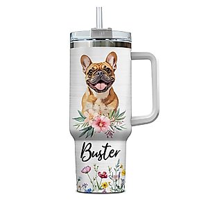 Hyturtle Personalized Dog Mom Gifts For Women on Mothers Day Birthday, 40oz Tumbler with Handle and Straw for Dog Lovers, Best Gift Idea for Fur Mama Custom Photo Stainless Steel Travel Cup With Lid
