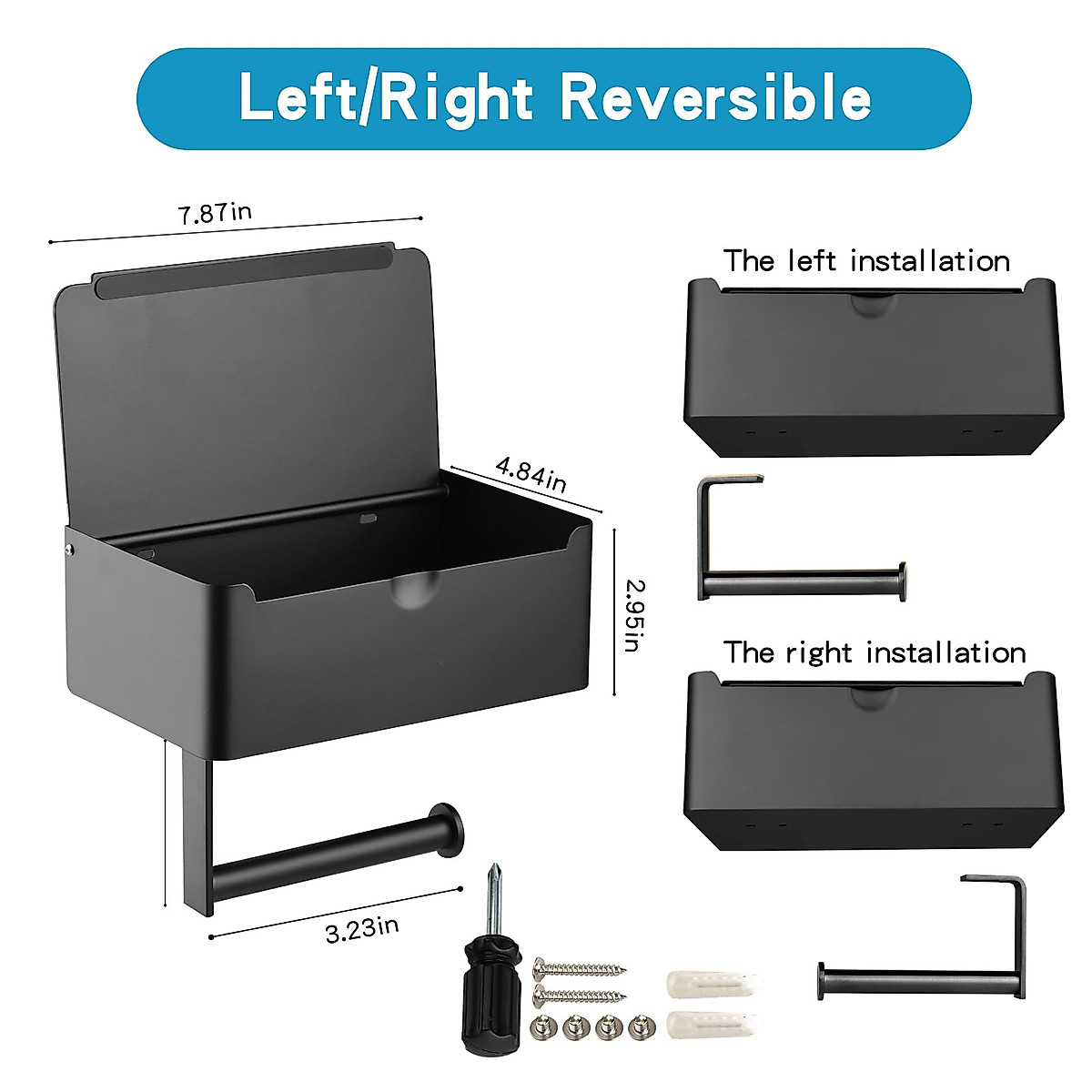 VIJAY SENO Black Toilet Paper Holder with Wipes Storage Wall Mount(Drilling/Adhesive), Toilet Paper Wipes Holder for Bathroom - Hide Your Wipes-SUS304 Stainless Steel(Large)