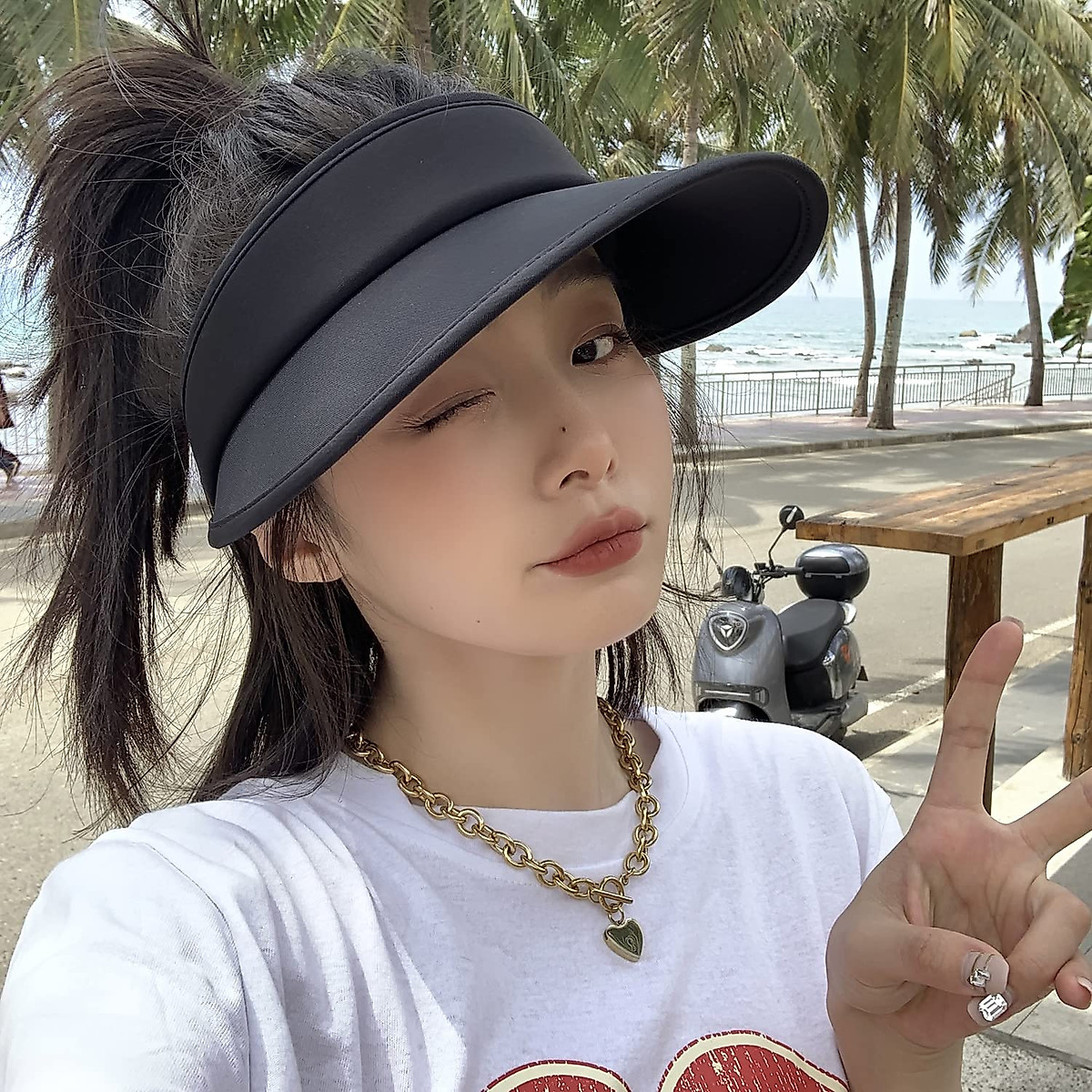 Cloth Covered Slip-On Visor [233] Sun Sports Visor Hats One-Size Adjustable Cap Black