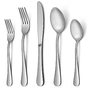 LIANYU 20 Piece Silverware Set, Matte Silverware Flatware Set for 4, Stainless Steel Cutlery Tableware Set, Kitchen Utensils for Home Restaurant Party, Satin Finish, Dishwasher Safe