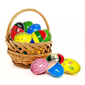 JoFAN 12 Pack Wooden Percussion Musical Shake Eggs Easter Egg Shakers for Kids Boys Girls Toddlers Easter Basket Stuffers Gifts